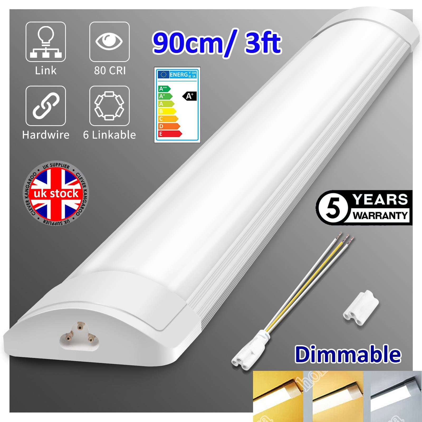 3FT LED BATTEN LIGHT STRIP LOW PROFILE SLIM FLUORESCENT FITTING LAMPS ...