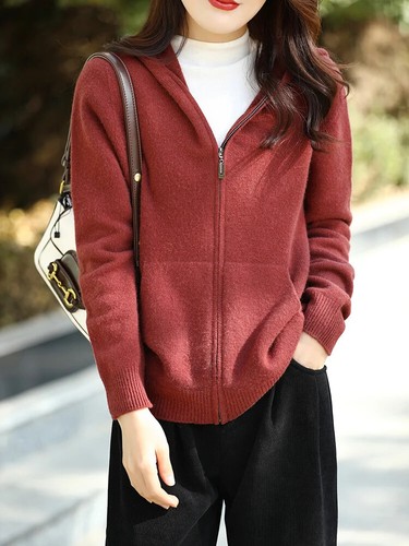 Women Zipper Hoodies Cardigan Wool Sweater Spring Autumn Casual ...