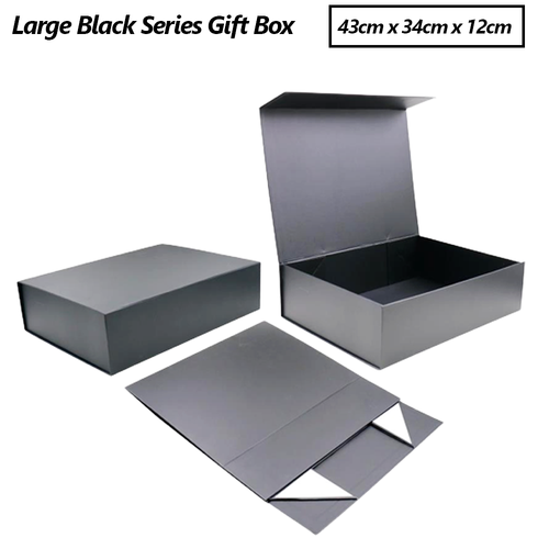 Large Kraft Cardboard Gift Box Magnetic Lid Black Wrapping Hamper ...