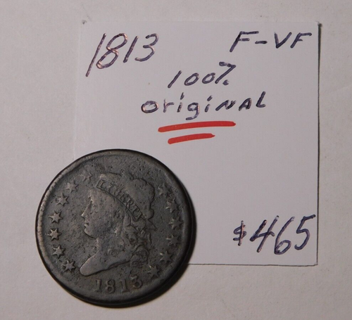 CHOICE F - VF !!! CHOCOLATE BROWN ORIGINAL 1813 CLASSIC HEAD LARGE CENT ...