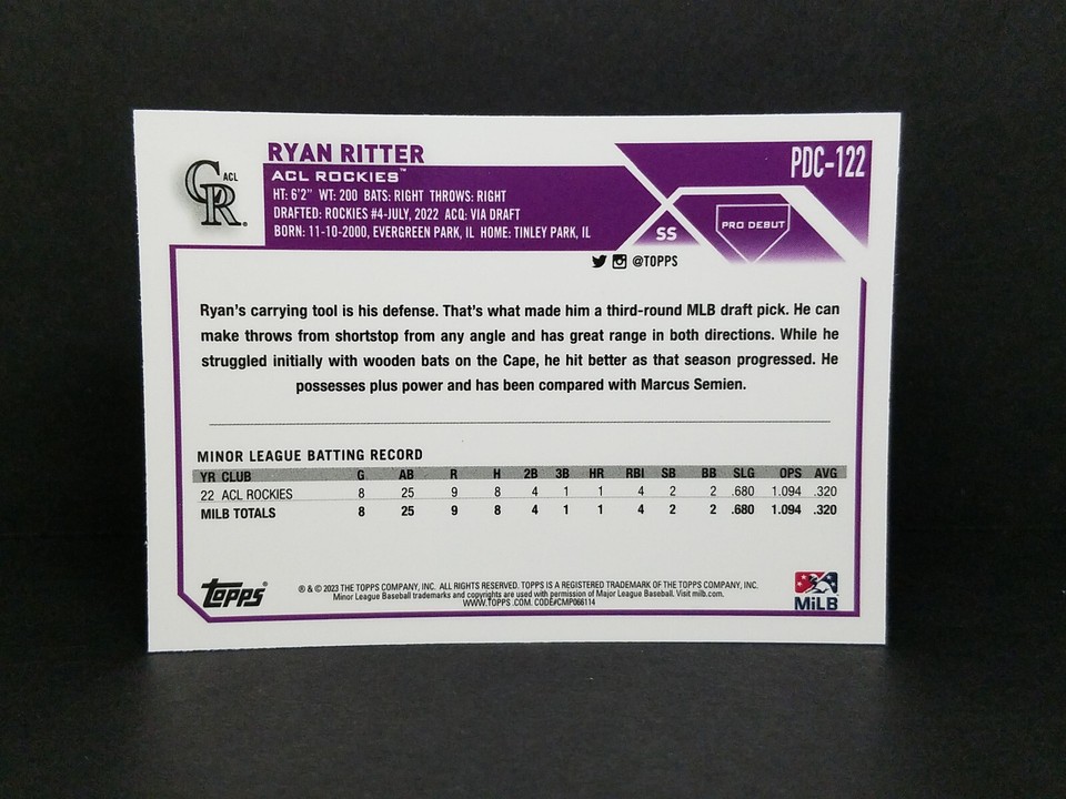 2023 Pro Debut #PDC-122 Ryan Ritter, ACL Rockies - Chrome Parallel | eBay