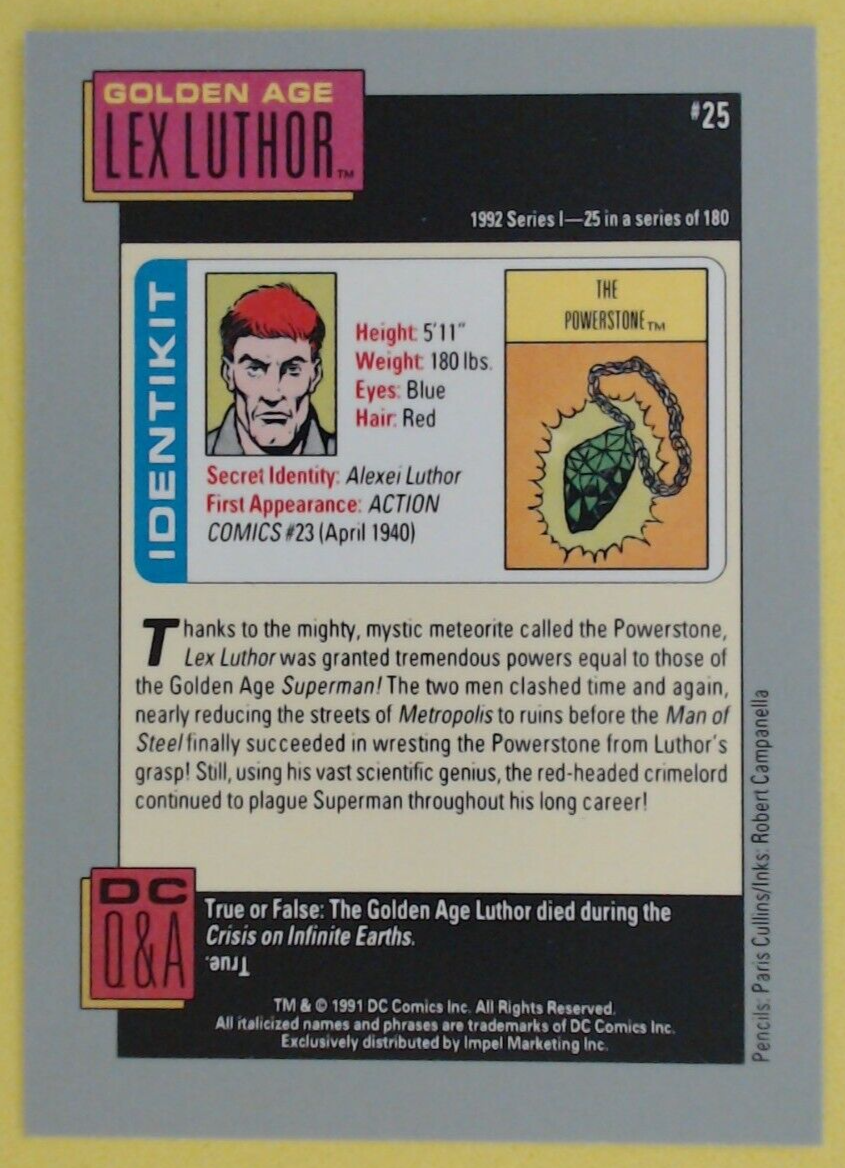 1992 Impel DC Cosmic Comic Cards #25 Lex Luthor - Golden Age | eBay