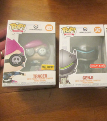 LOT 2 Funko POP OVERWATCH TRACER # 495 GENJI # 347 SET TARGET HOT TOPIC ...