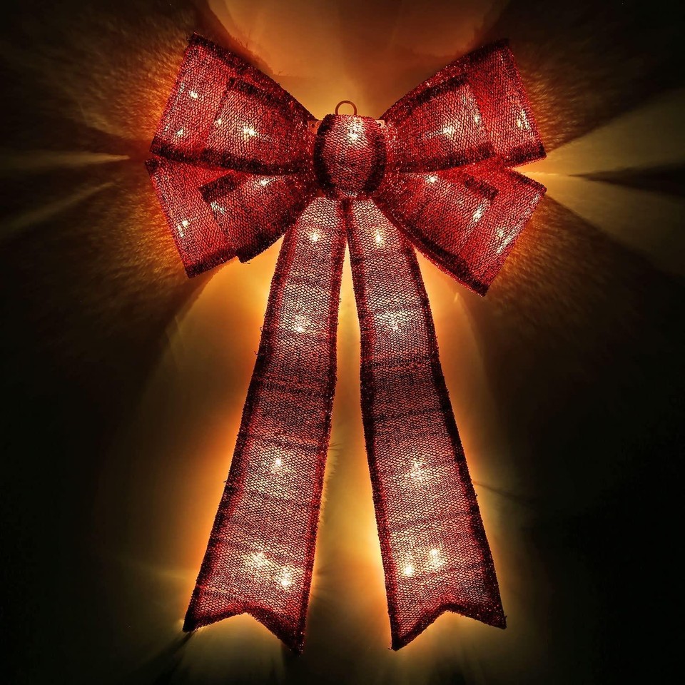 60cm LARGE LIGHT UP BOW DECORATION WITH 20 WARM LED LIGHTS DOOR TREE ...