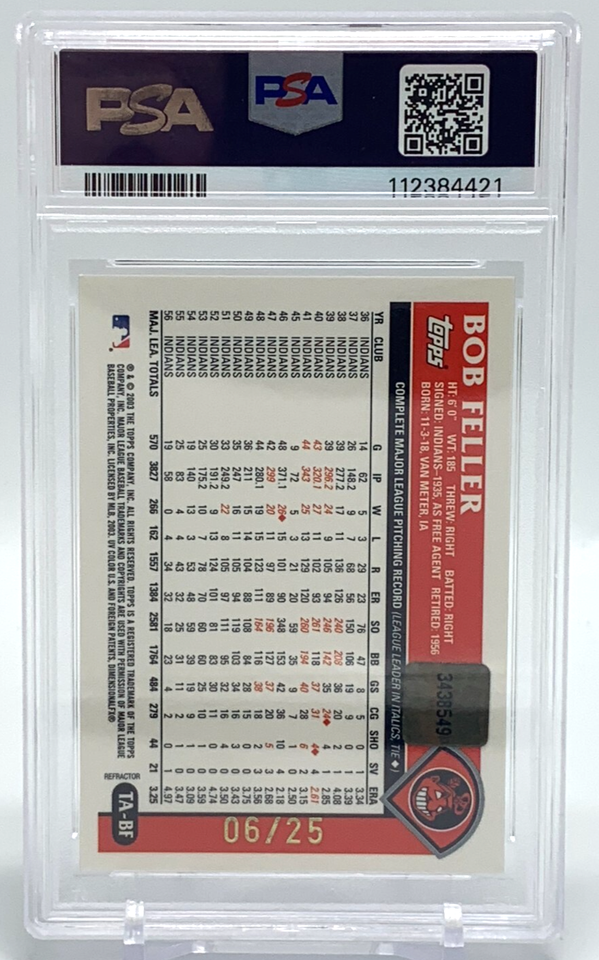 Bob Feller Auto On Card Ref. /25 PSA 9 MINT 2003 Topps Retired POP 1 ...