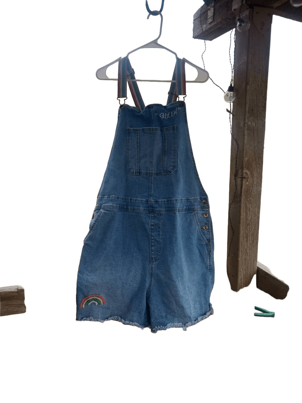 Denim Embroidered rainbow overall shorts plus size - Gem