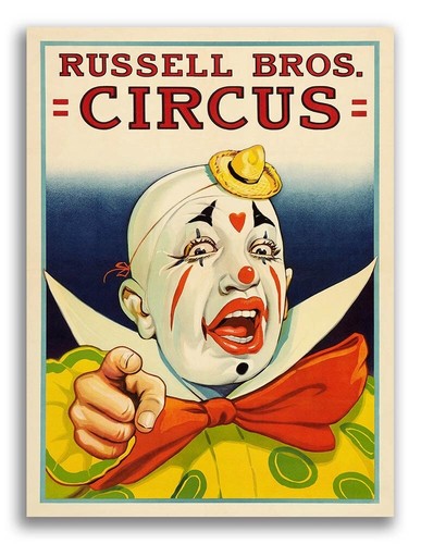 1940s Russell Bros Circus - Strange Clown Poster - 18x24 | eBay