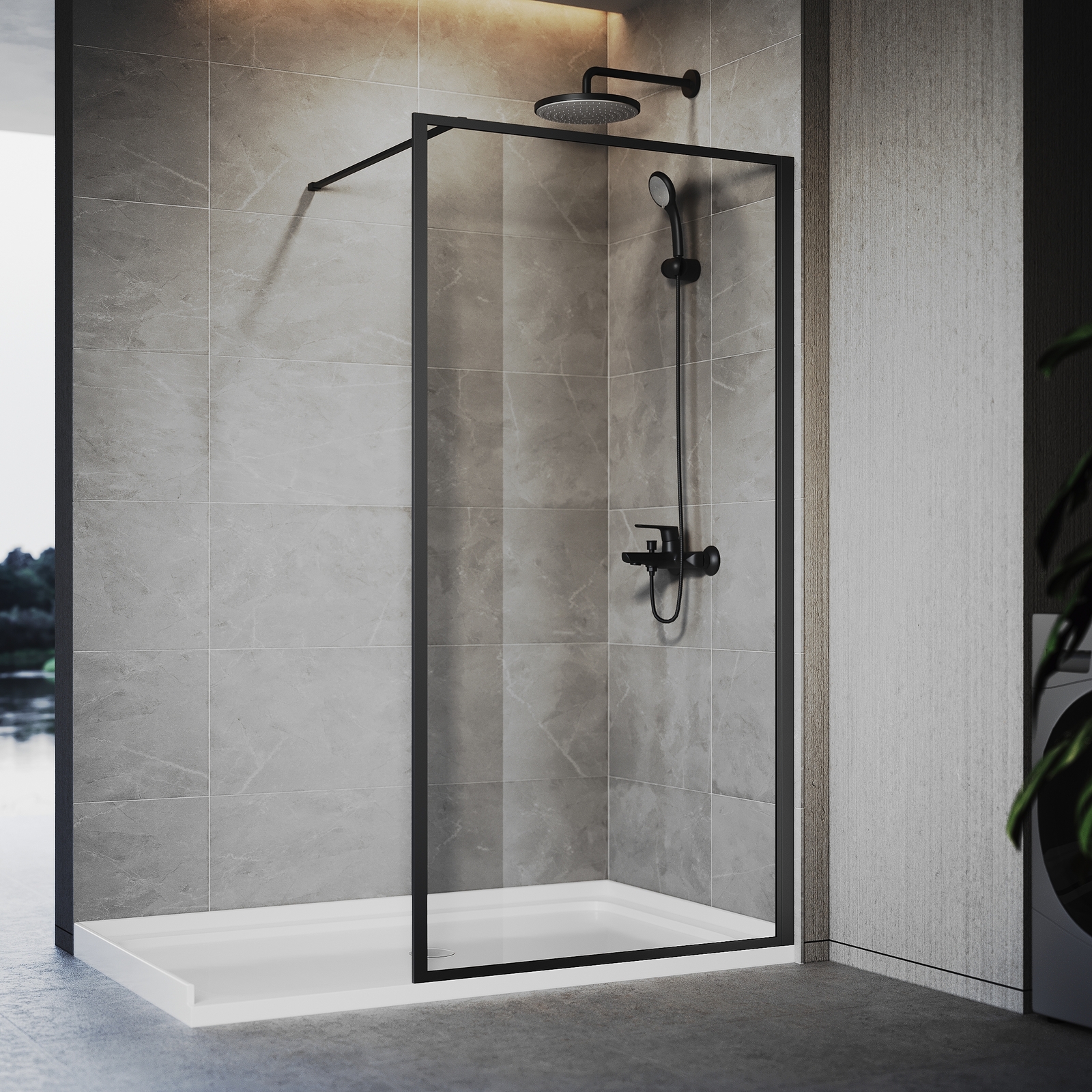 Black Framed Shower Screen: 10mm Tempered Glass | Fixed Panel | 900 ...