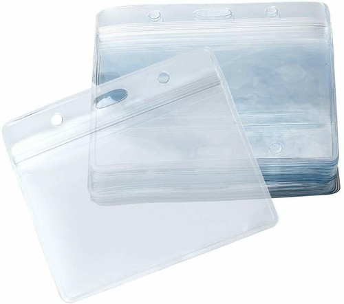 250x PVC PLASTIC POCKET WALLET ID PASS BADGE CARD HOLDER 90mmx60mm UK ...