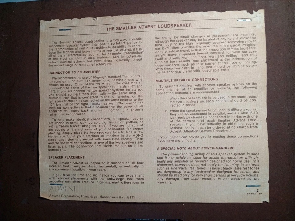 The Small Advent - Pair - Early 70's Speaker Boxes With Crossovers | eBay