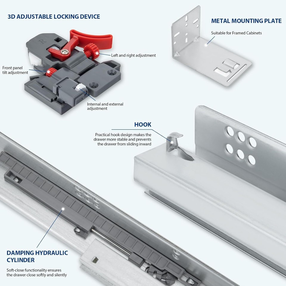 LONTAN 1 Pair 15 Inch Undermount Drawer Slides Soft Close Full ...