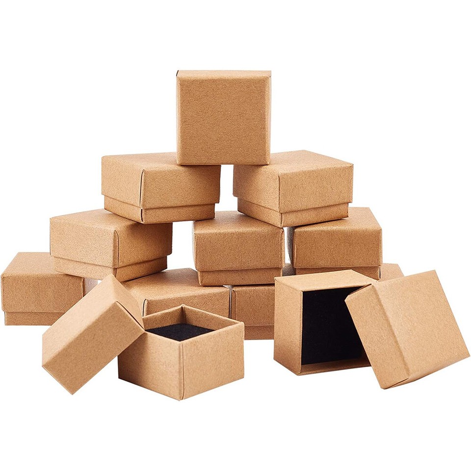 Khaki Kraft Cotton Filled Gift Boxes Jewelry Cardboard Box Lots of 12 ...