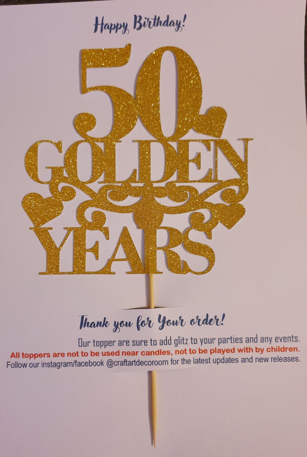 50 Golden Years Gold Glitter Cake Topper for 50th Golden Wedding ...