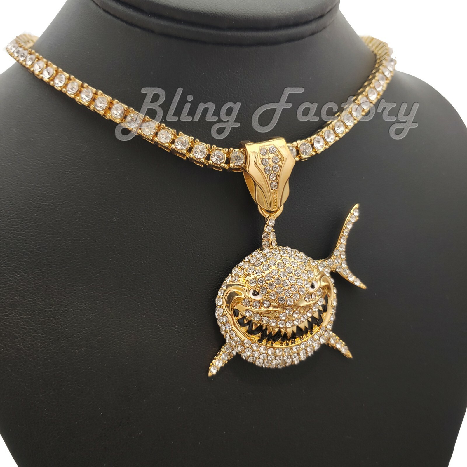 6ix9ine Iced Shark Pendant & 18" Iced Cuban & 1 Row Chain Bling ...