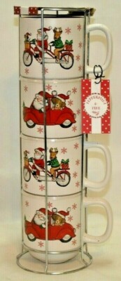 Peppermint & Pine Stackable Christmas Coffee Mugs Set of Four Santa ...