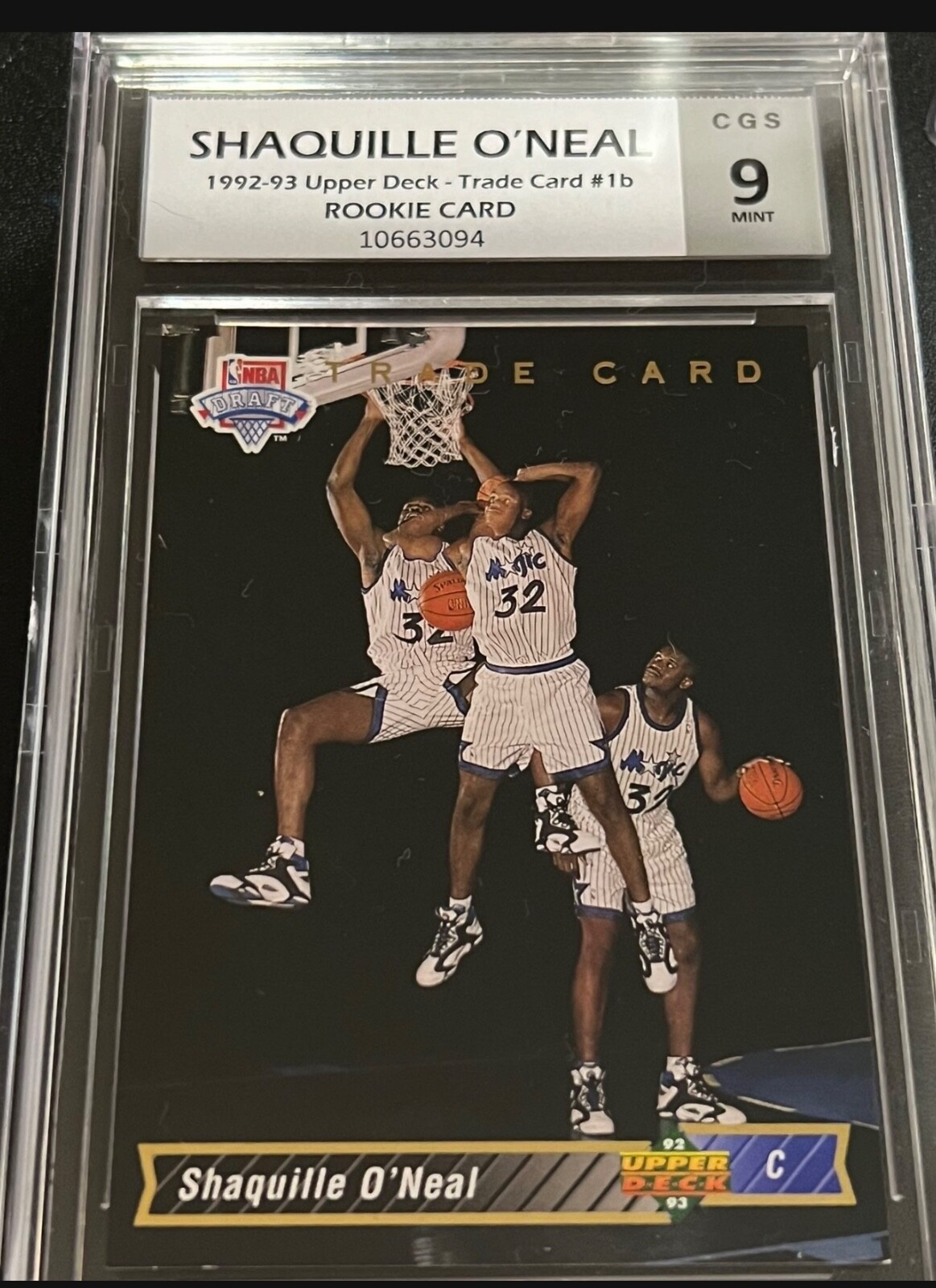 Shaquille O’Neal Rookie 1992 93 UPPER DECK TRADE CARD #1B GEM MINT CGS ...