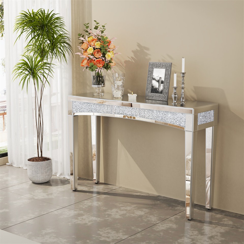 Modern Glass Rectangular Crystals Console Table Silver Desk Sofa Side ...