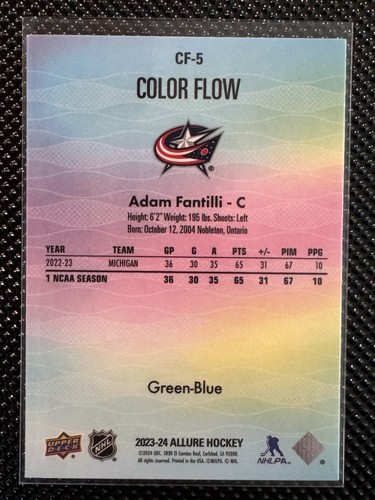 2023-24 Upper Deck Allure - Color Flow Green Blue #CF-5 Adam Fantilli ...