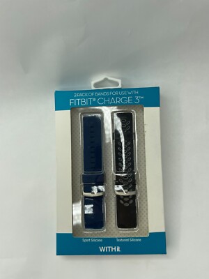WITHit 2 Pack Of Bands For Fitbit Charge 3 Charge 4 Black Gray & Blue ...