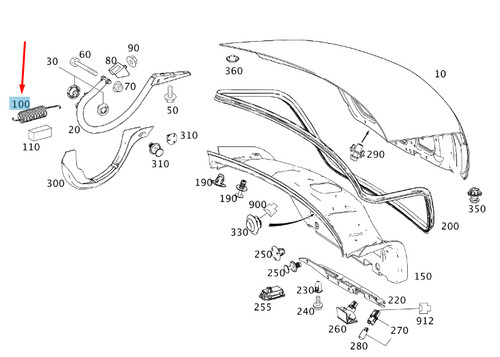 MERCEDES W204 C Class Saloon Boot Lid Hinge Tension Springs Pair ...