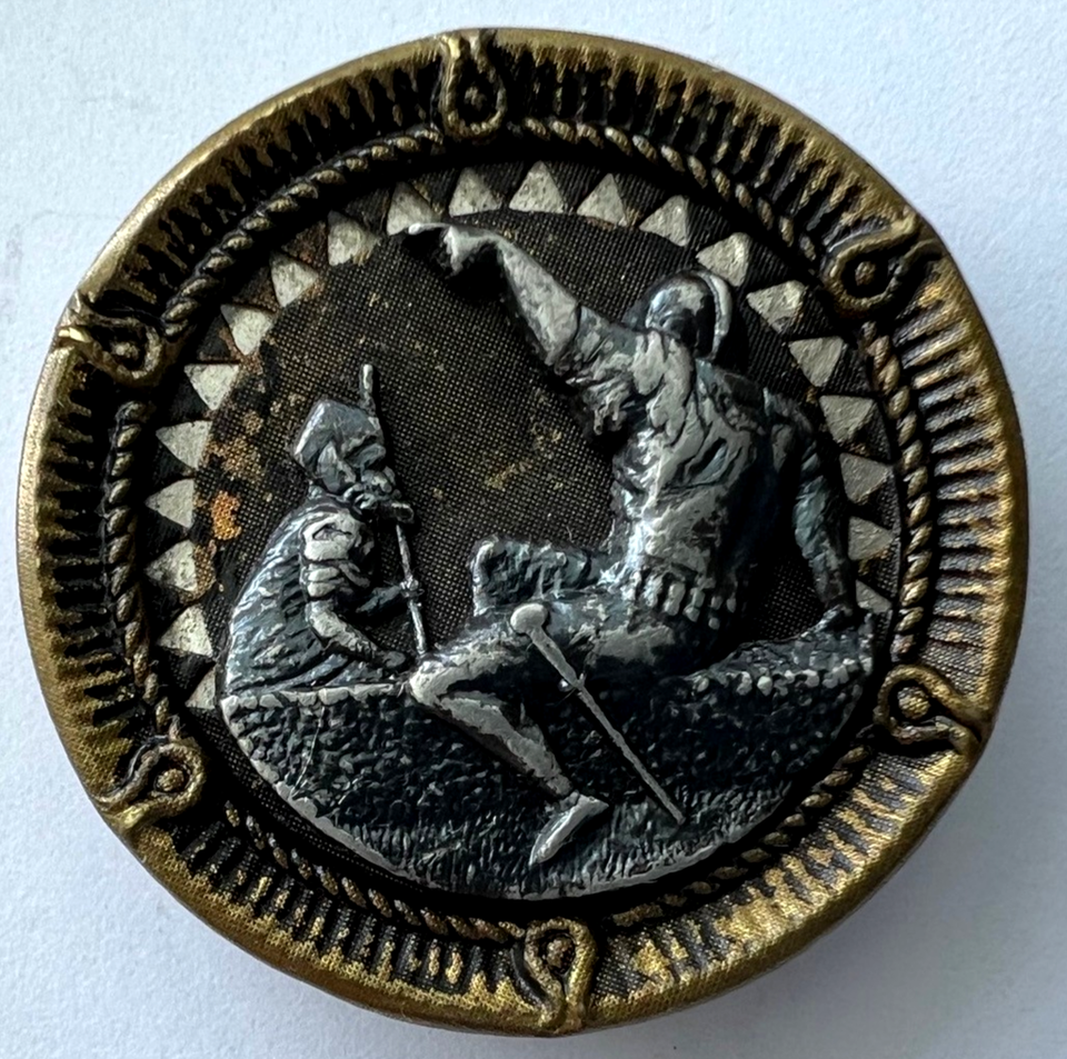 Large Antique brass & white metal picture button~"Aeneas & Charon"~1-7/ ...