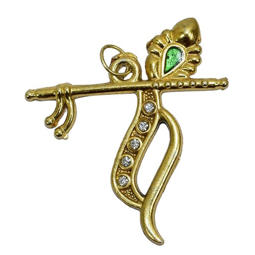 Krishna Flute Pendant Traditional Locket Gold Plated Necklace For Men ...
