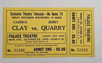 1970 Cassius Clay vs. Jerry Quarry Boxing Ticket Palace Theatre Albany ...
