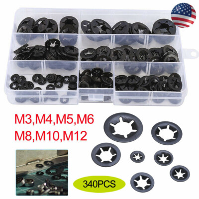 340PC For Starlock Washers Push On Lock Star Nut Fastener Clips Lock M3 ...