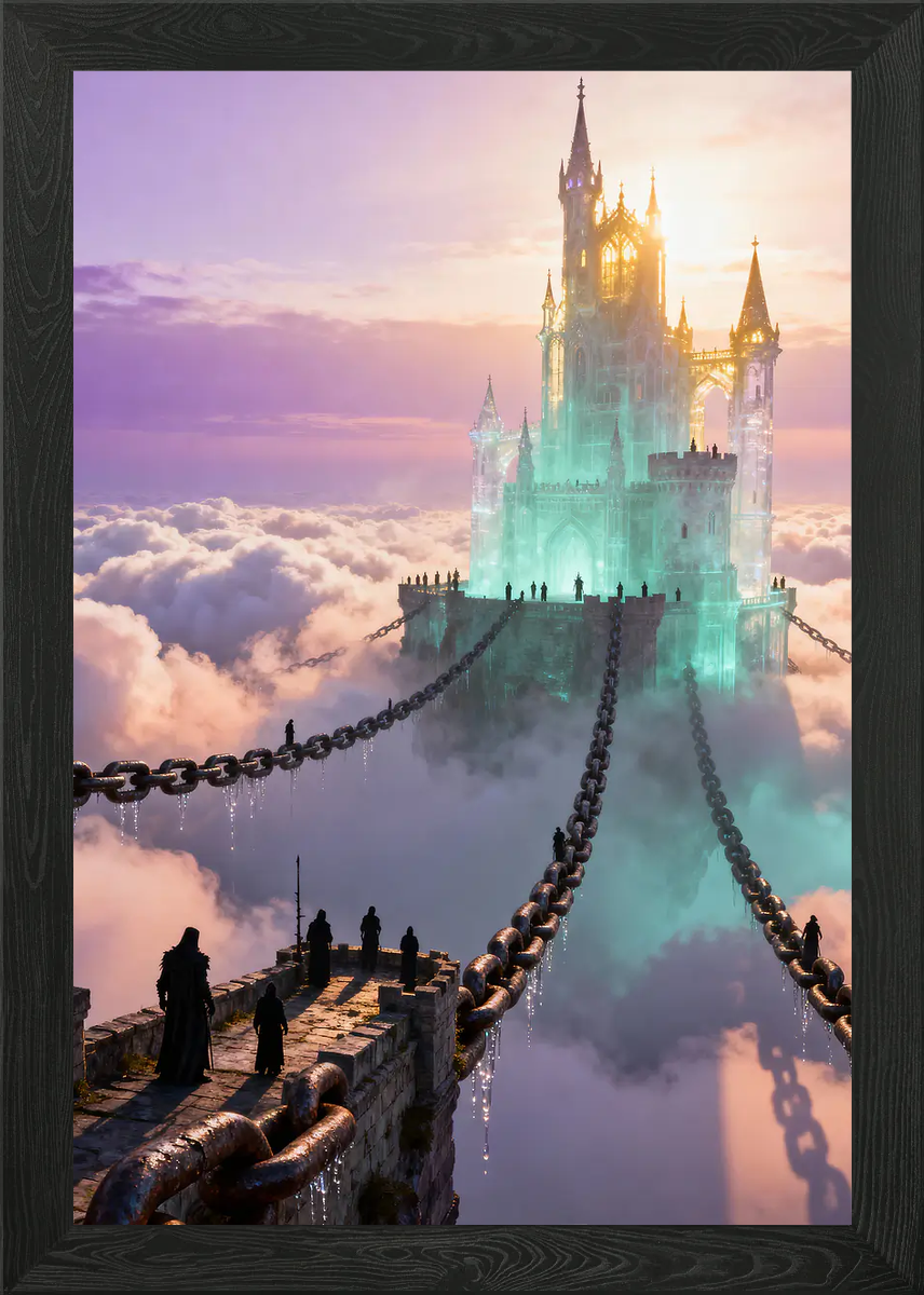 Castle in the Clouds with Chain Bri Framed Wall Art Poster Canvas Print ...