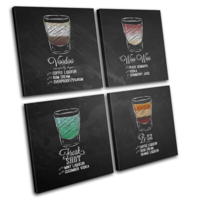 Bar Chalkboard Shots Food Kitchen MULTI CANVAS WALL ART Picture Print ...