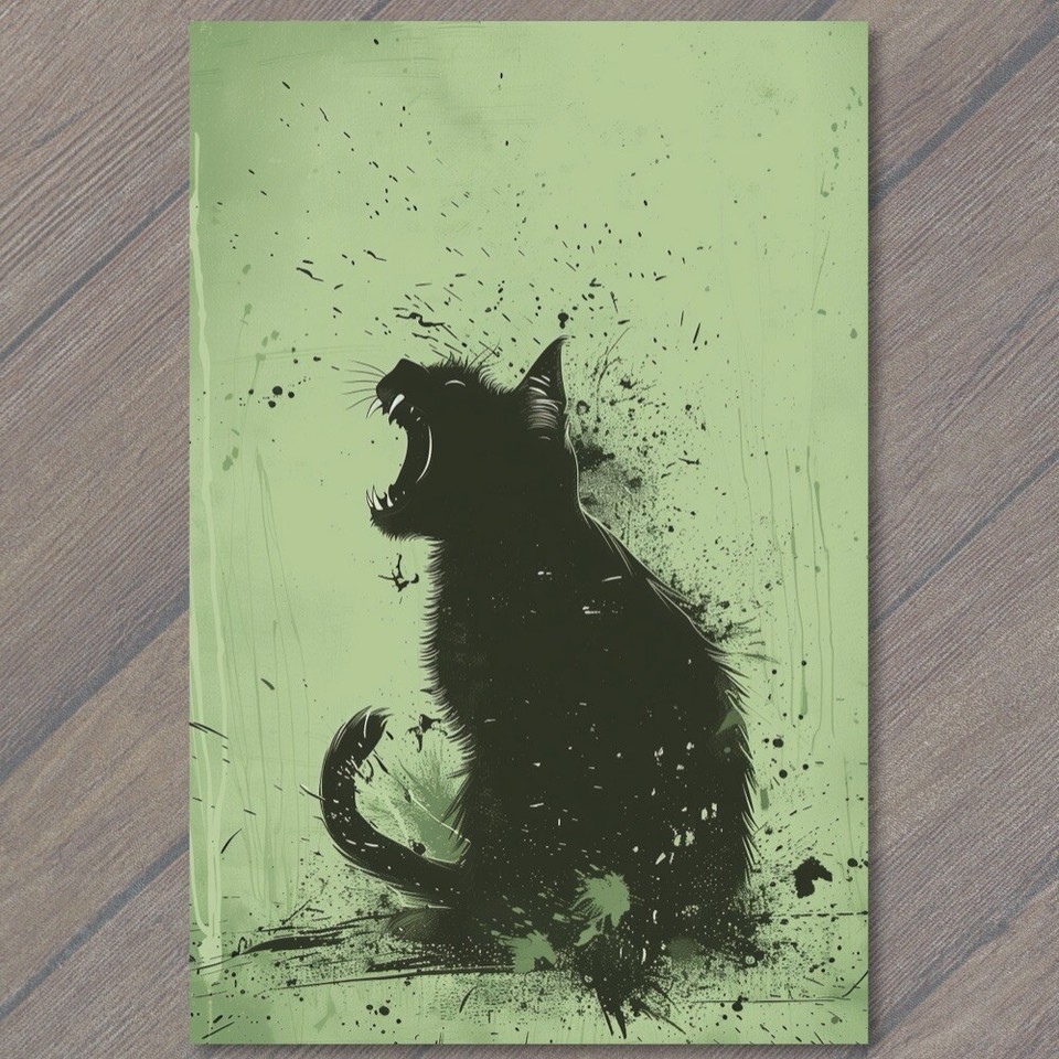 5x7" Black Cat Angry Weird Creepy Pet Unusual Cute Scary Strange Fun ...
