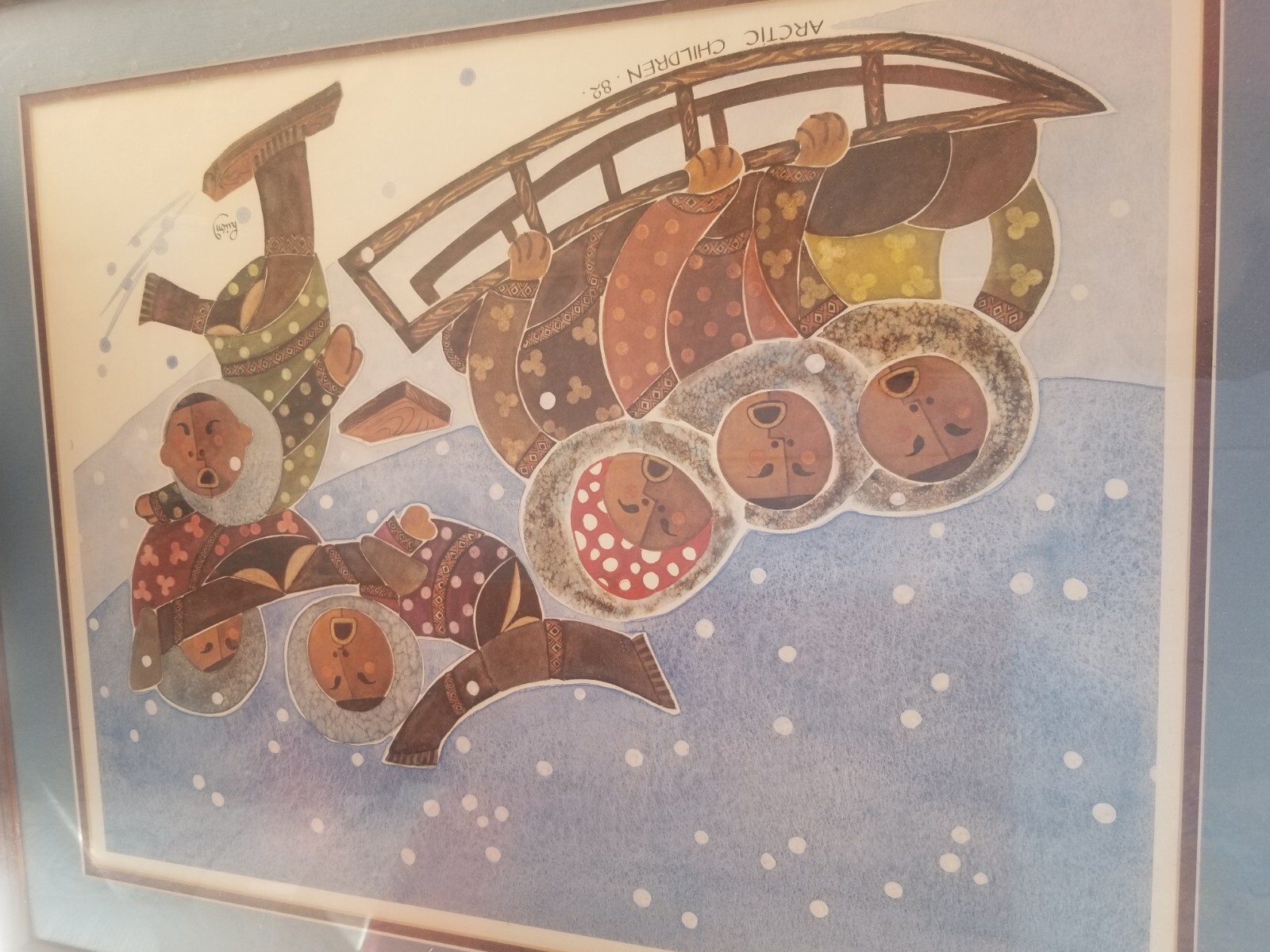 Anna Huong Alaska Arctic Children 1982 Eskimo Kids Sledding Art Print ...