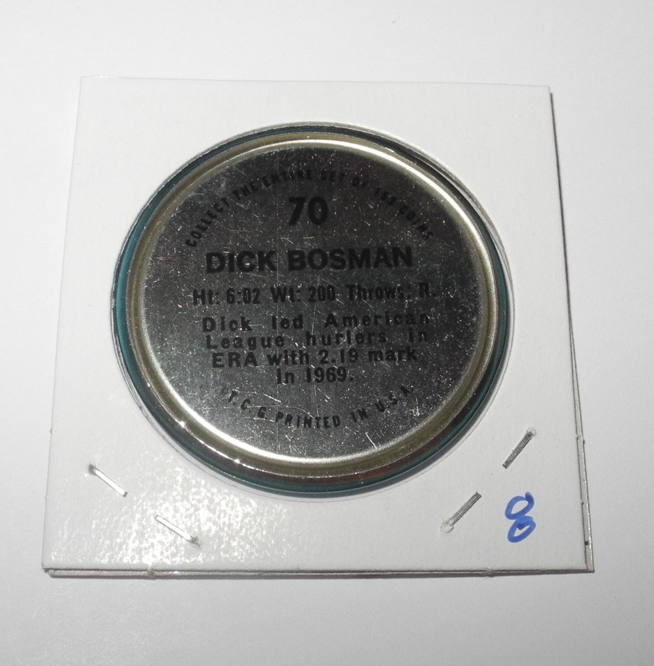 1971 Topps Baseball Coin Pin #70 Dick Bosman Washington Senators NEAR ...