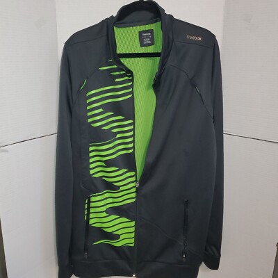 Reebok Mens Gray Lime Full Zip Long Sleeve Track Jacket 2XLT Play Dry ...