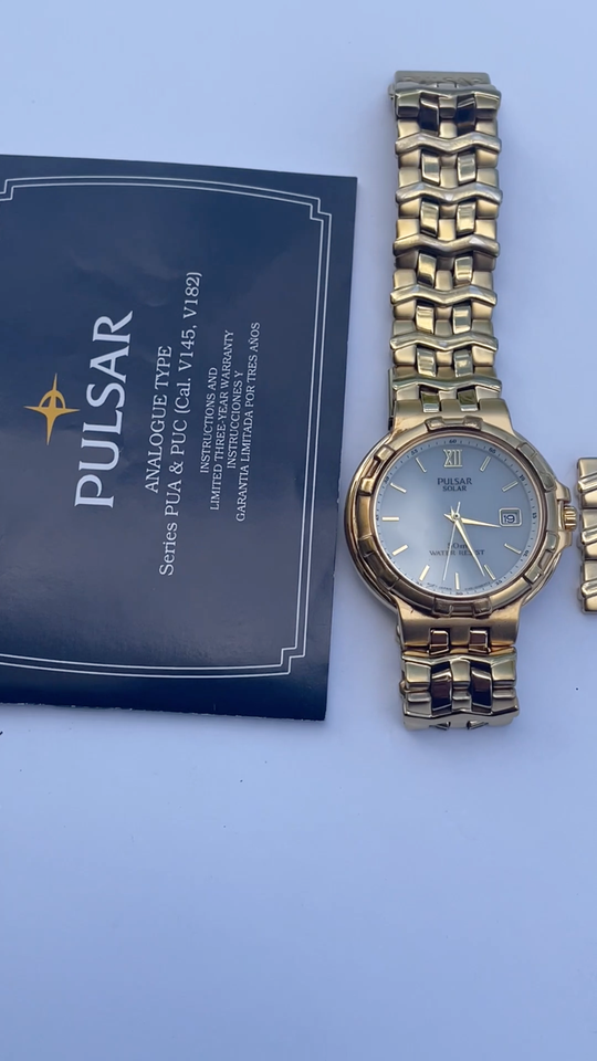 PULSAR ( BY SEIKO) MENS V145-0D90 -WORKING 50M SOLAR ANALOG GOLD TONE ...