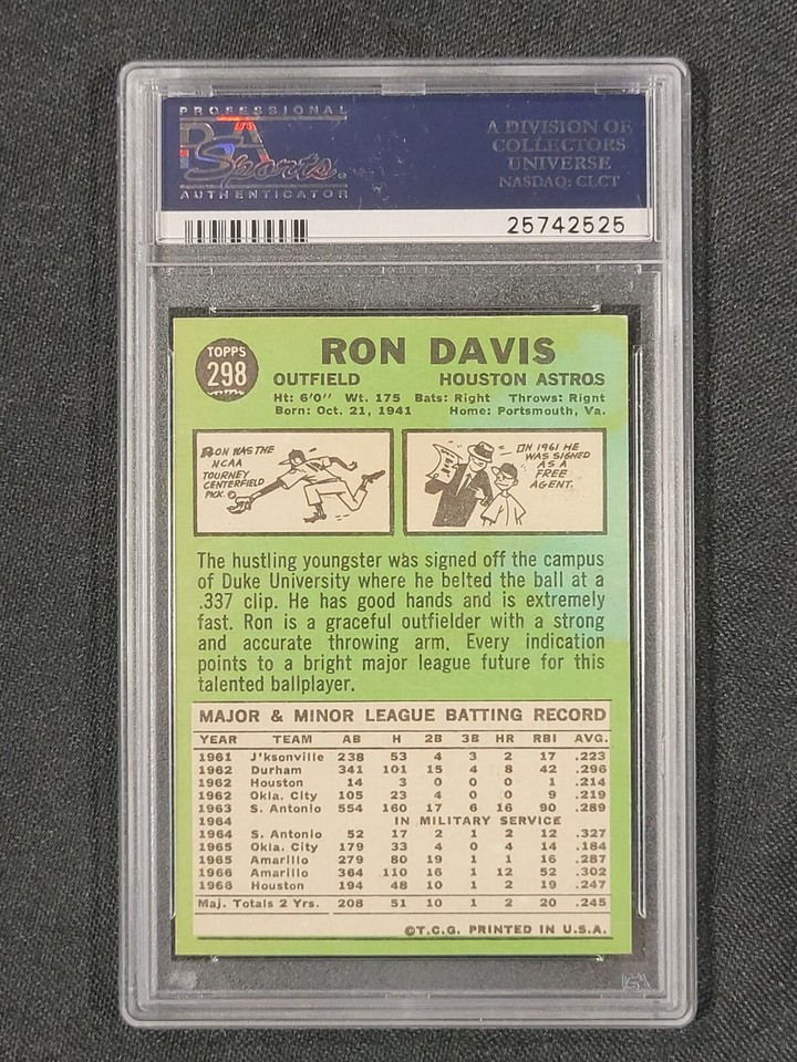 1967 Topps Baseball Card Ron Davis #298 Graded PSA 4 VG-EX (DS) 8723 | eBay