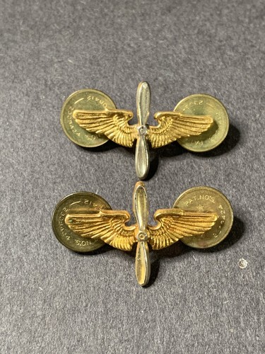 WWII US Army Air Corps AAC Pair Officer Wings Propeller Collar Insignia ...