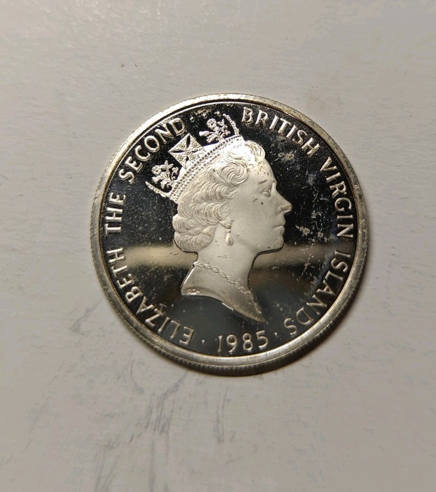 1985 20 Dollars Silver Coin British Virgin Islands Queen Elizabeth Gold ...