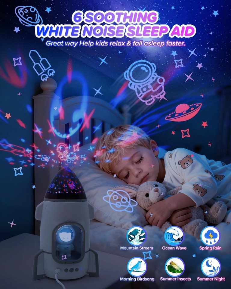 Rocket Night Light Projector for Kids Boys Toddler Toys with Music ...