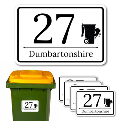 4 x personalised Wheelie Bin House Numbers Stickers Dustbin Sticker ...