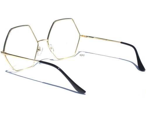LARGE Pentagon Frame Clear Lens Eye Glasses Gold Fashion Retro Vintage ...
