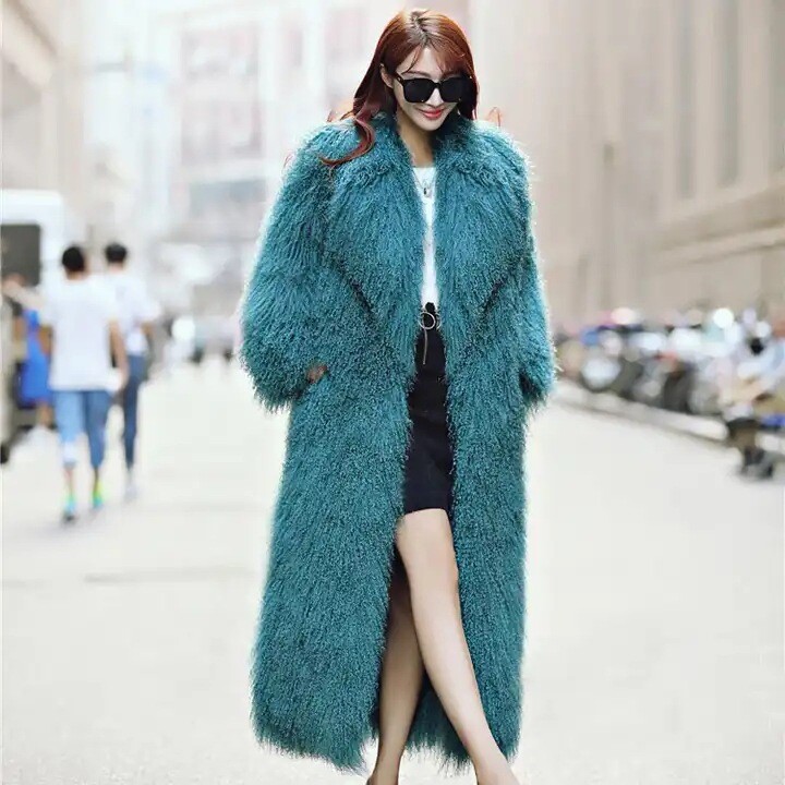 Women 100%Real Lamb Sheep Warm Coat Curly Lamb Tibetan Fur Mongolian ...