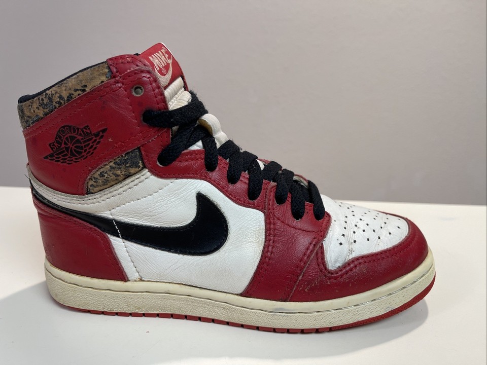 Original 1985 Jordan 1 White Varsity Red Black Chicago Size 4 Nike Air ...