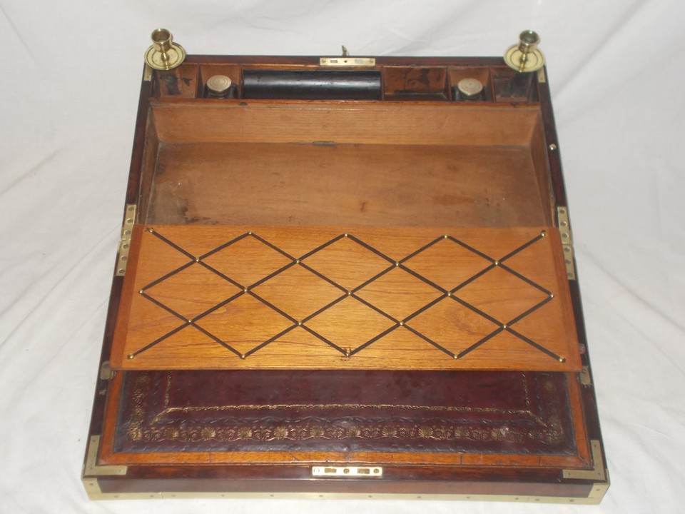 V. LARGE ANTIQUE GEORGIAN MAHOGANY OFFICERS MILITARY CAMPAIGN WRITING ...
