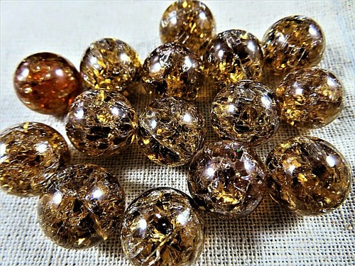 Vintage Marbles Dark Amber Crackle Glass Lot Of 15 In Burlap Bag 13 mm ...