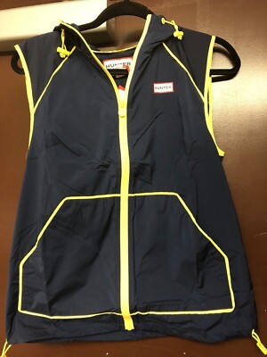 HUNTER Women's Reflective Hooded Windbreaker Vest Navy Yellow XS | eBay