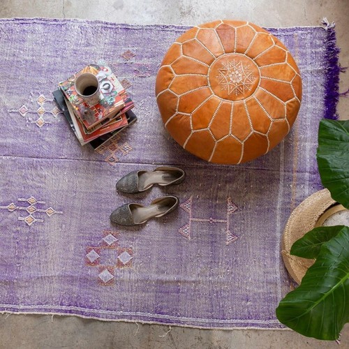 Moroccan Brown Round Boho Leather Genuine Footstool Handmade New ...