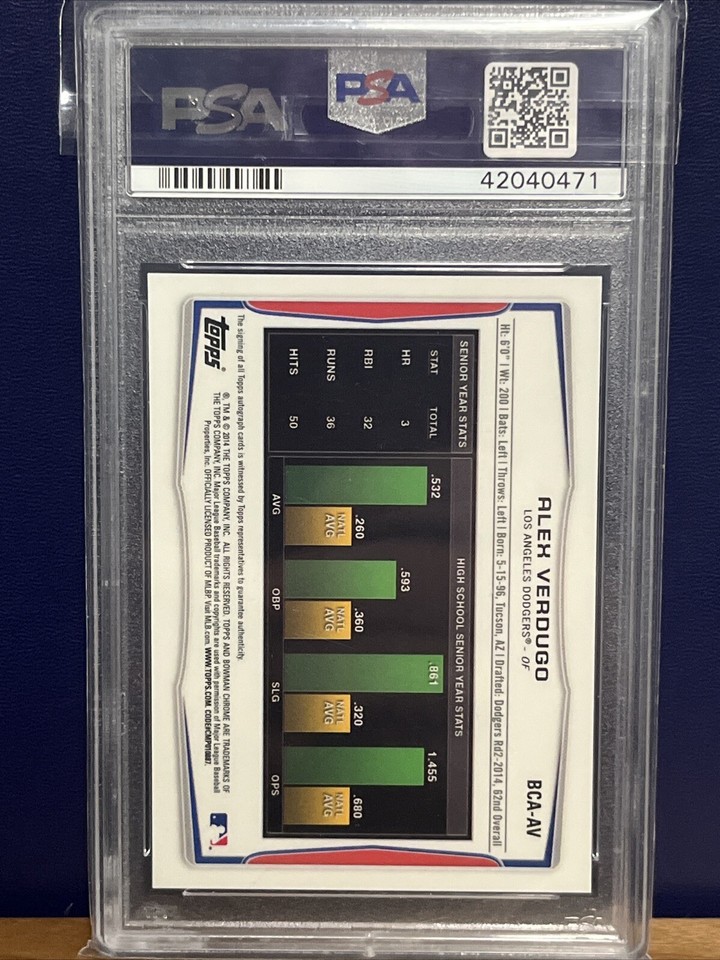 2014 Bowman Chrome Draft Alex Verdugo Auto PSA 10 Prospect Autograph # ...