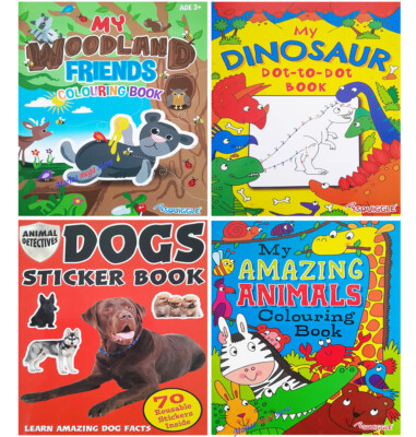 Childrens Activity Colouring Books for boys for girls DOGS DINOSAURS ...