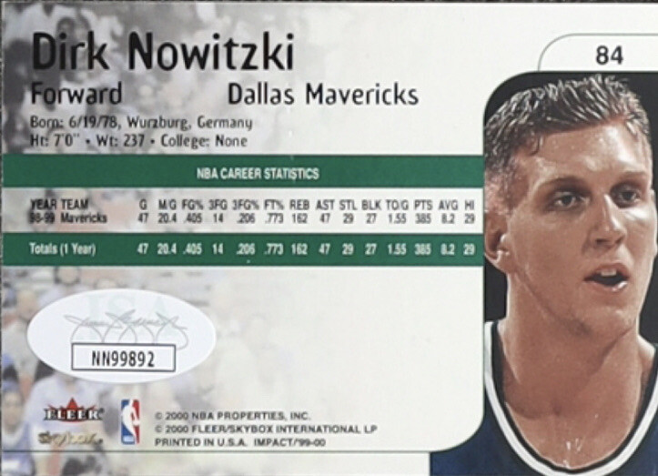 Dirk Nowitzki Signed 1999-2000 Skybox Impact #84 (JSA) | eBay